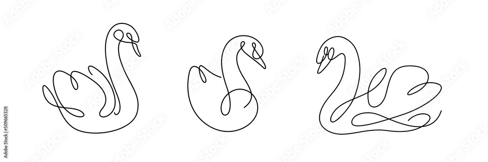 Cute swan. One line vector illustration isolated on white background ...