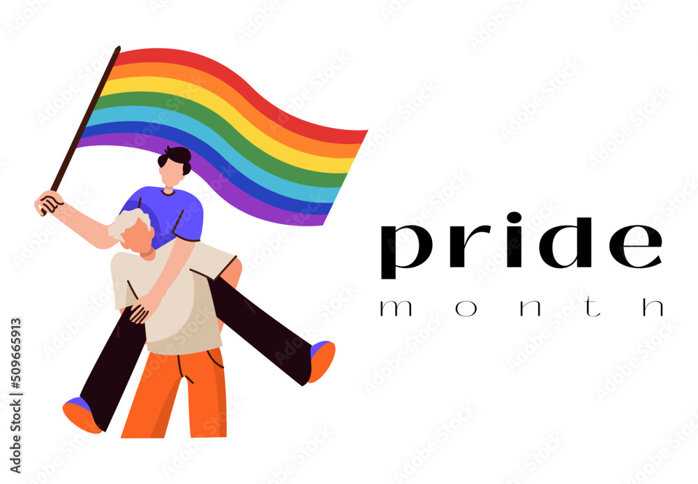 Two men with lgbt flag. Lgbtq symbol. Pride month Vector illustration ...