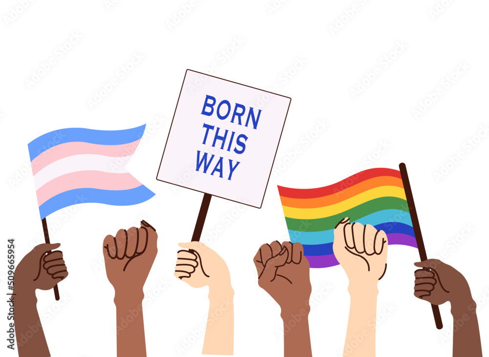 A crowd of people holding lgbt posters at a gay parade. Human rights ...