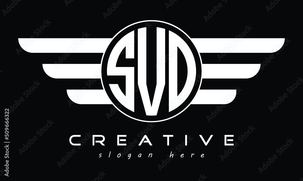 SVO three letter initial letter logo in circle with wings vector ...