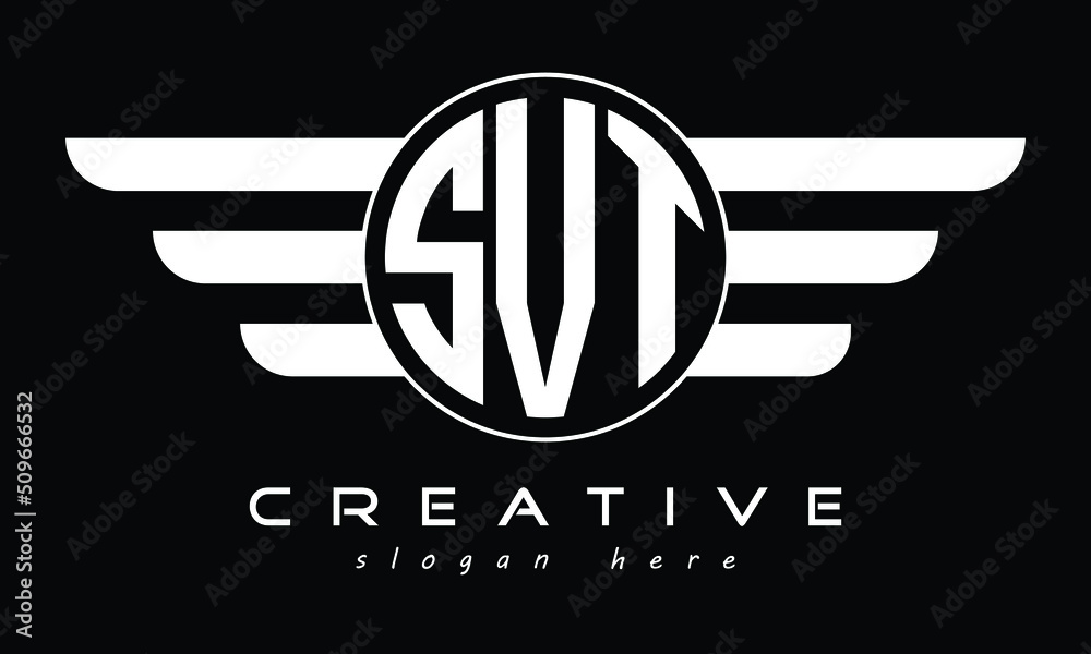 SVT three letter initial letter logo in circle with wings vector ...