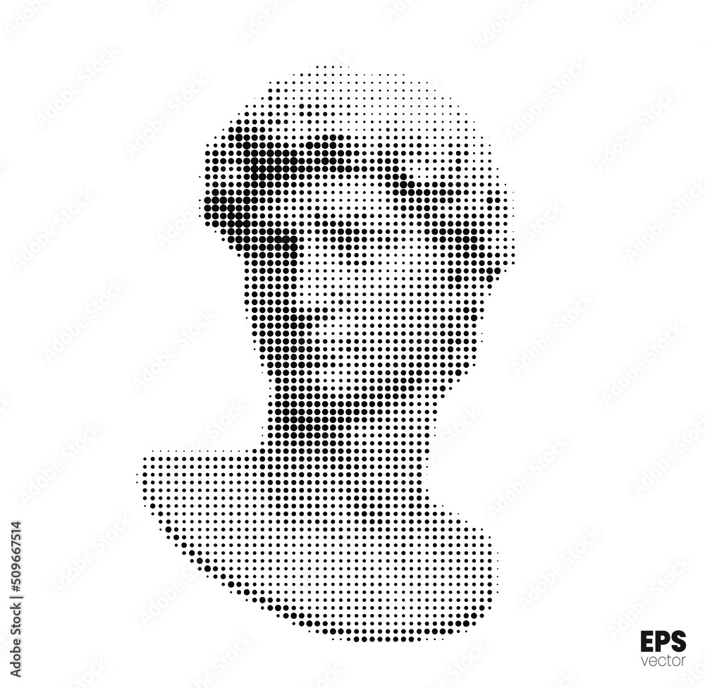 Vector black dot halftone mode illustration of male classical style ...