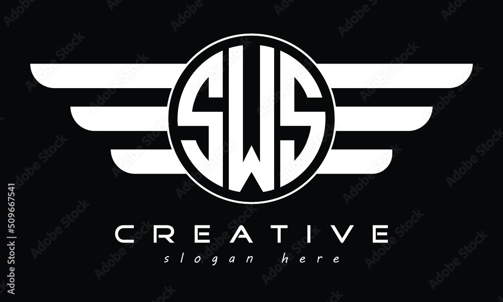SWS three letter initial letter logo in circle with wings vector ...