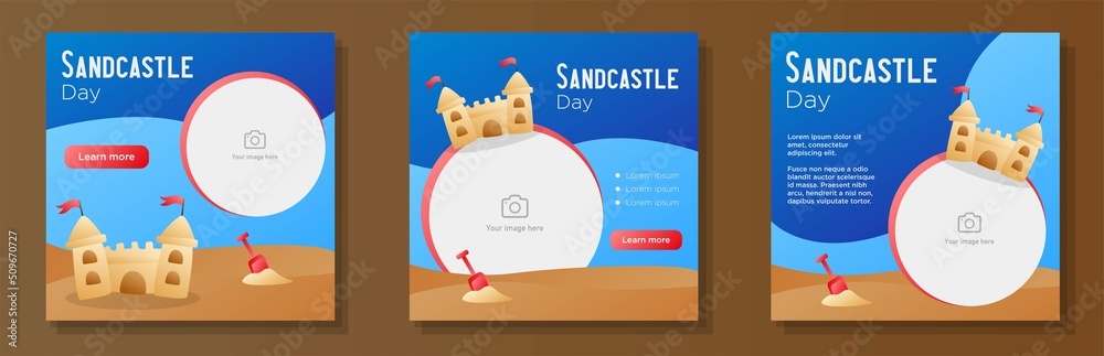 Sandcastle day social media post, banner set, official sand castle ...