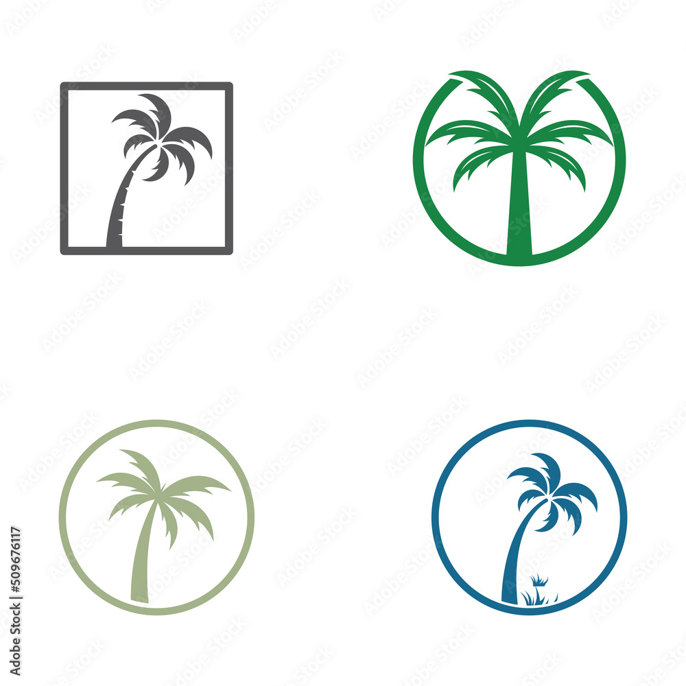 Palm tree logo, palm with waves and sun. Using Illustrator template ...