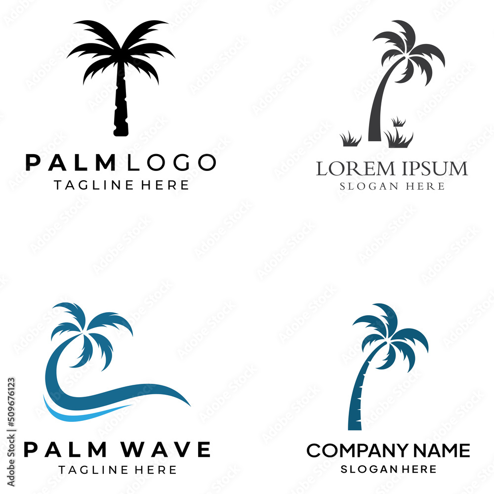 Palm tree logo, palm with waves and sun. Using Illustrator template ...