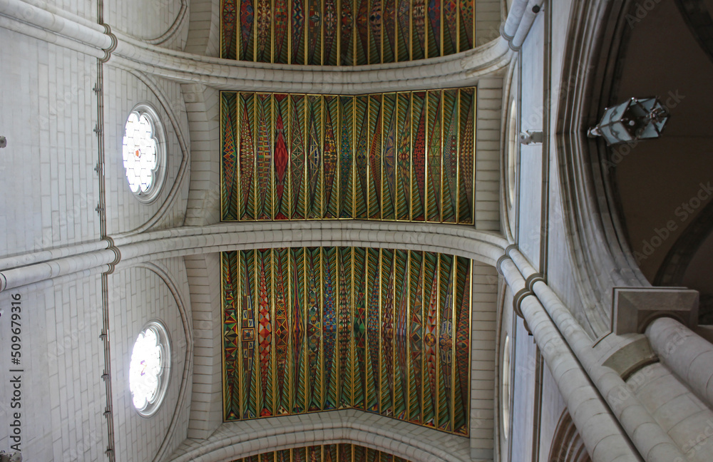 Details of the long lateral ceiling of the Catedral de la Almudena ...