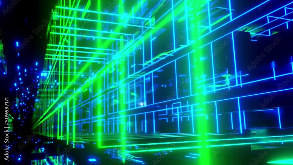 hi tech hologram. Flight through hi-tech technology tunnel with camera ...