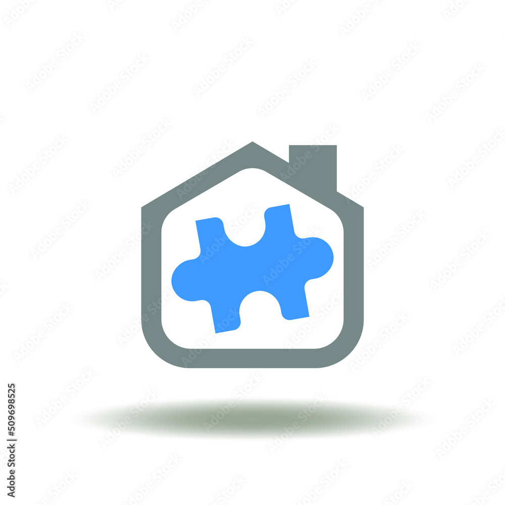 Vector illustration of house with puzzle piece. Icon of probate law ...