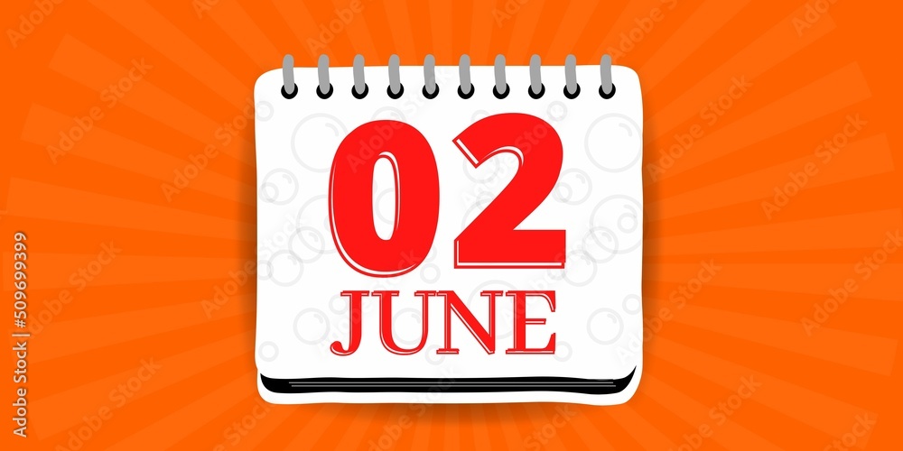 02 may, calendar with the day two of the month of june in white color ...