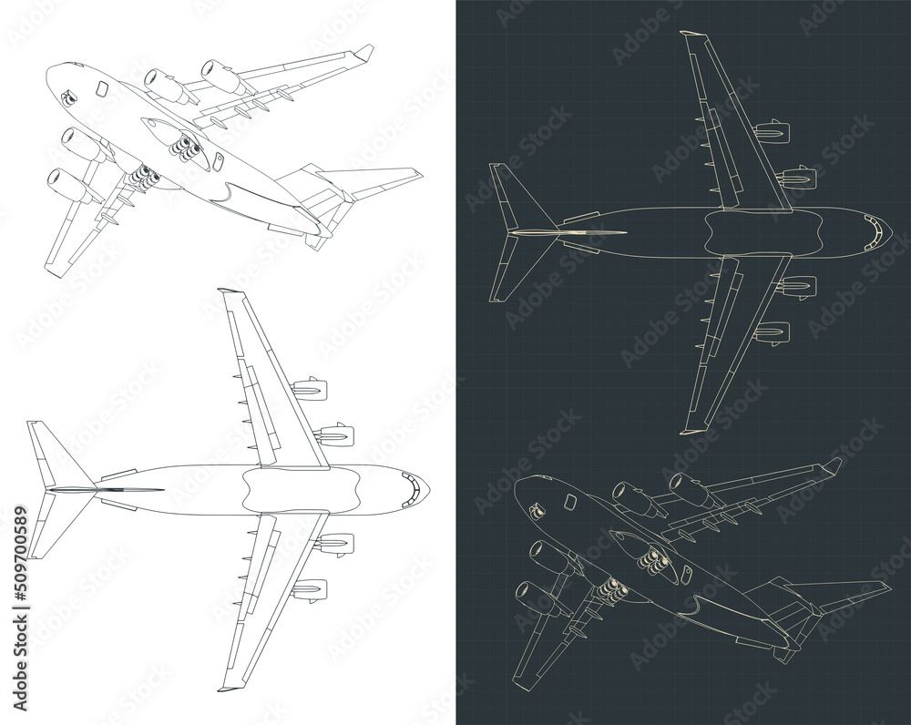 Heavy cargo aircraft blueprints Stock Vector | Adobe Stock