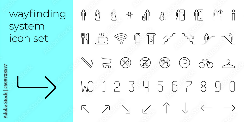 Wayfinding System Linear Modern Icon Set Way Finding Outline Symbol Collection Shopping Mall