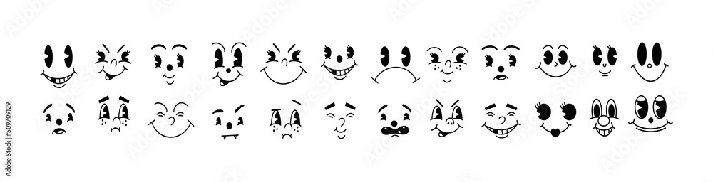 Vintage 50s cartoon and comic happy facial expressions. Old animation ...