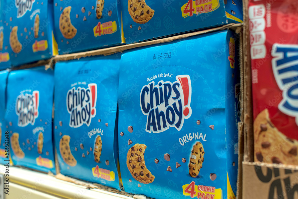 Chips Ahoy, a popular cookie brand on display at an aisle in a ...