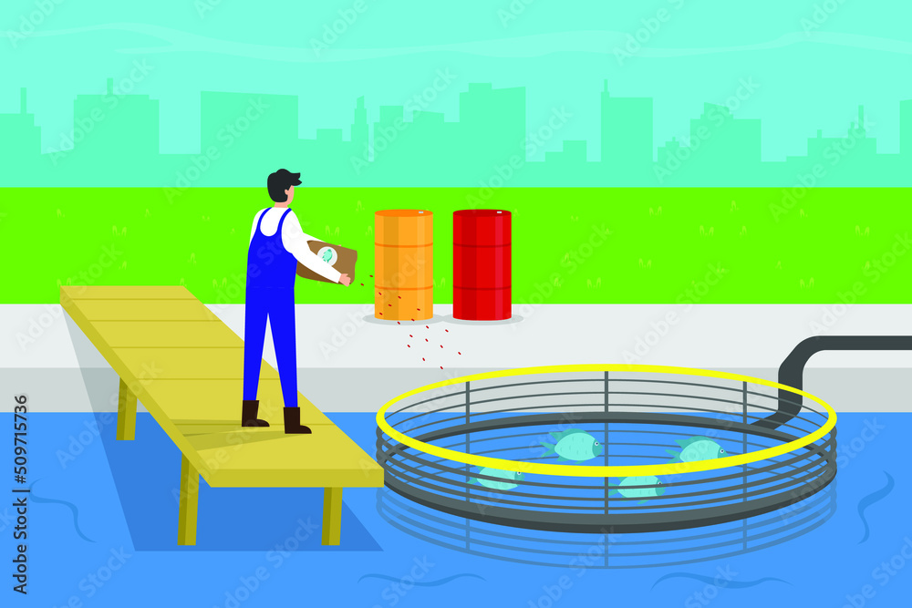 Fish farm Trout and Salmon 2d flat vector illustration concept for ...