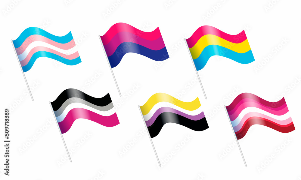 COLLECTION OF SEXUAL IDENTITY WAVING FLAGS. VECTORIAL ILLUSTRATION FOR ...