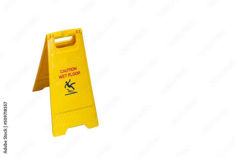 Yellow Caution slippery wet floor sign. Wet floor caution sign on ...