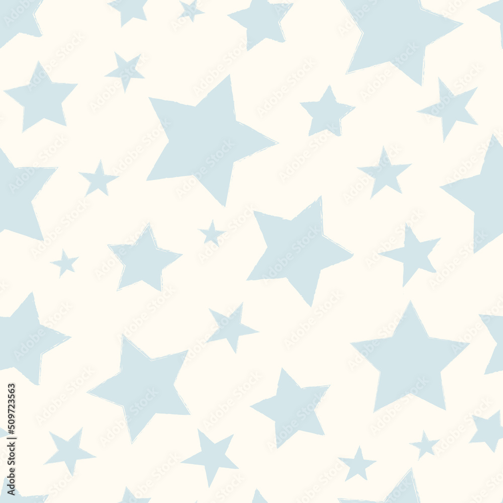 Soft blue vintage star seamless vector pattern. Light blue stars on a ...