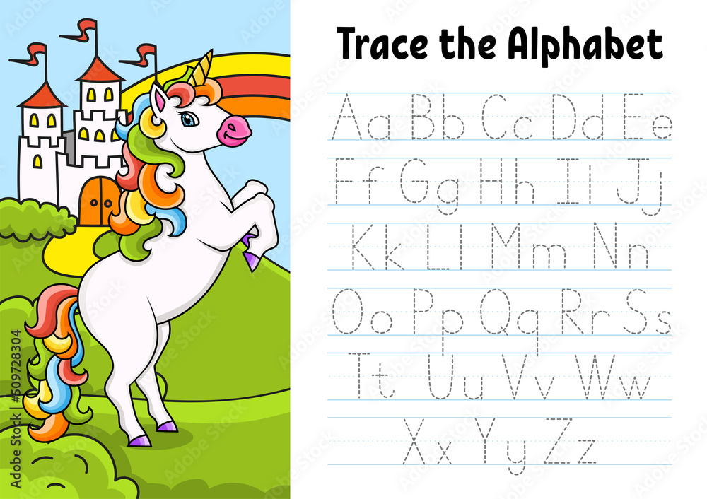 Writing letters. Tracing page with unicorn. Practice sheet. Worksheet ...