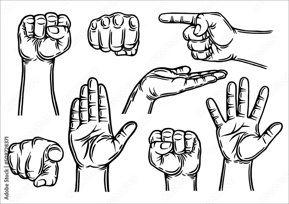 Male hand gestures. Outline contour. Design element. Vector illustration isolated on white ...