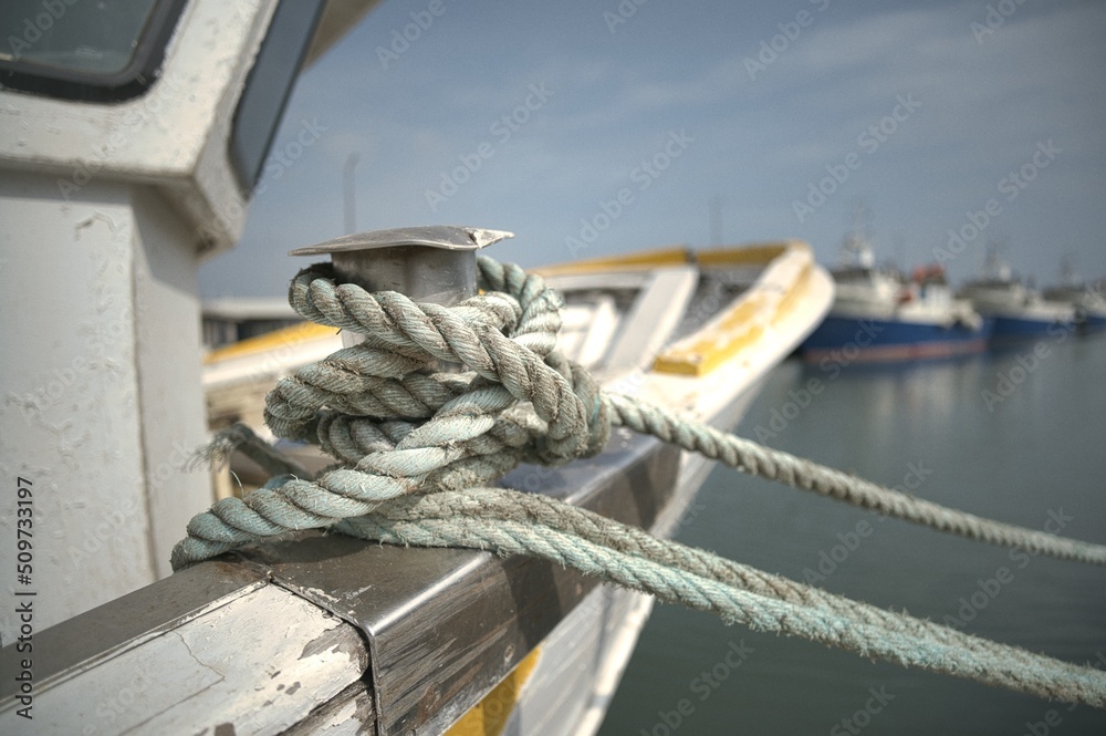 Mooring line on a boat Stock Photo | Adobe Stock