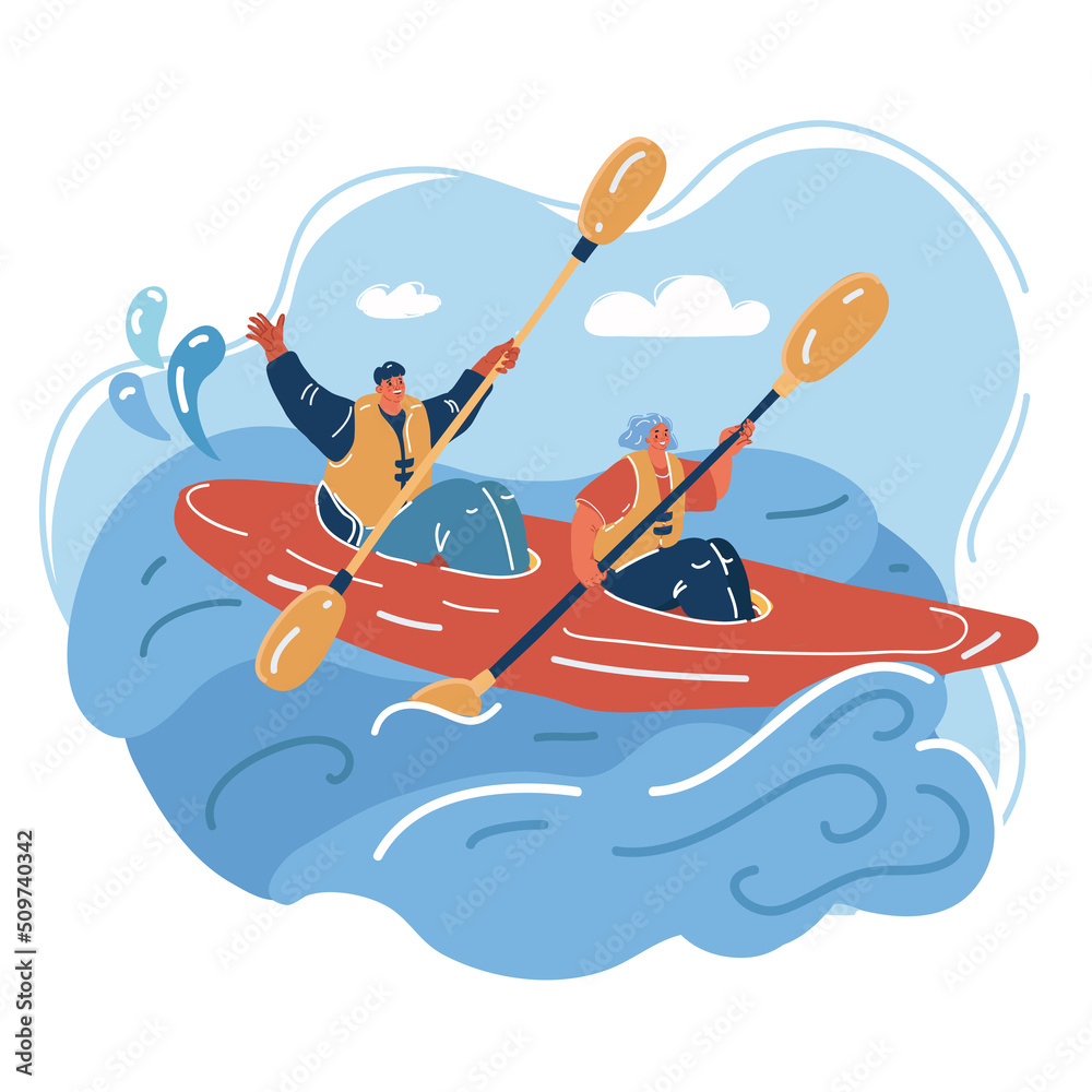 Vector illustration of Sportsman kayaker character kayaking, riding and ...