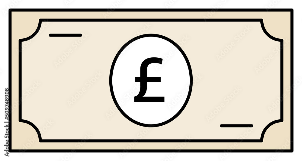 Simple line drawing illustration of UK pound banknote (light brown ...