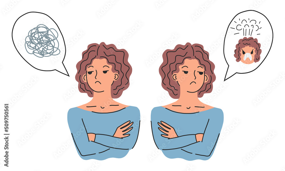 Sad offended woman sulking. Frustrated female character. Expressing ...