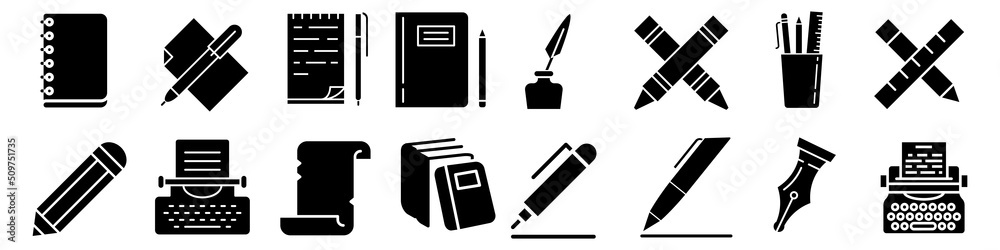 Writing vector icon set. Notes illustration sign collection. notice ...