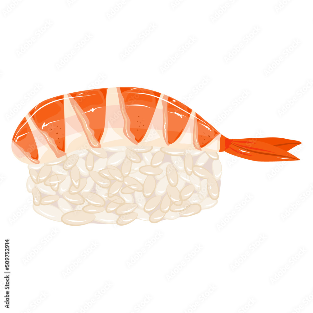 Japanese food with Ebi Sushi. Vector illustration of Ebi Sushi. Stock Vector | Adobe Stock