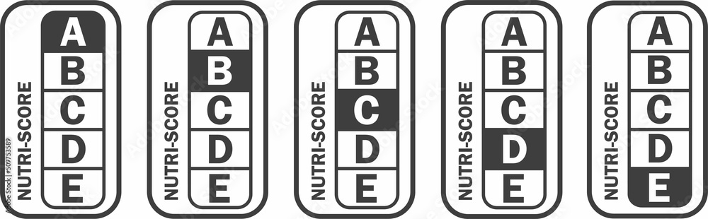 Nutri-score vertical icons set. Isolatad Nutriscore stickers for ...