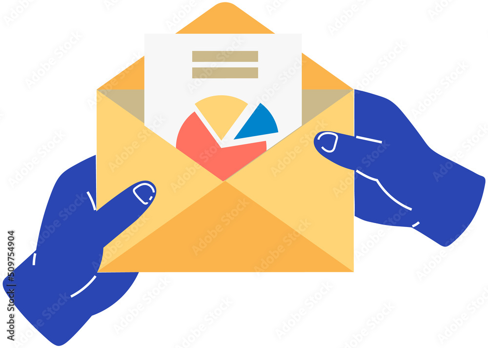 Hands pull sheet of paper from envelope. Mailing, communication via ...