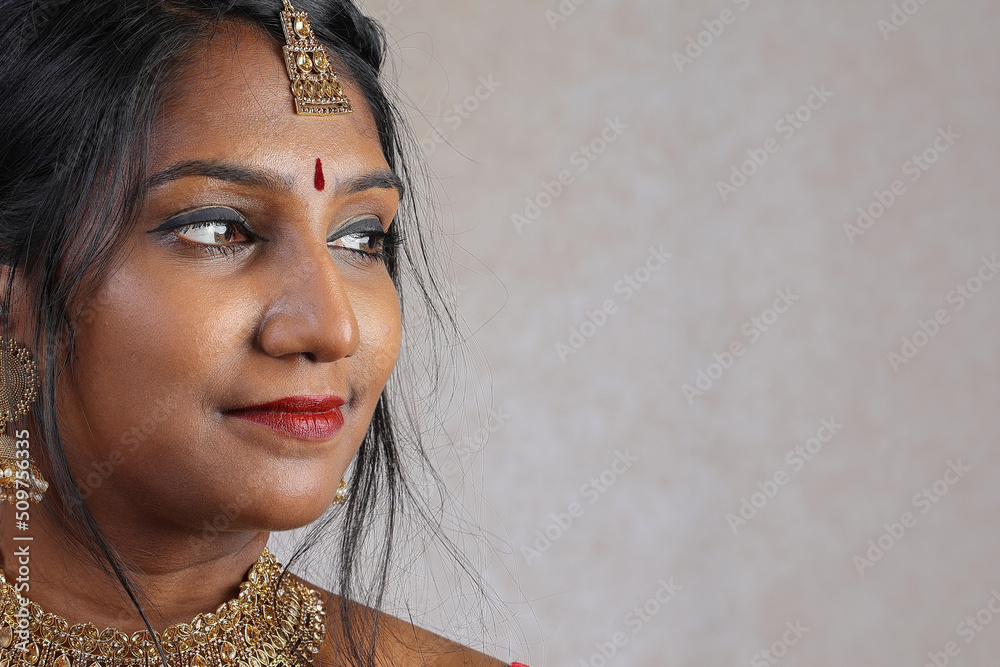 Indian woman wearing red orange traditional royal saree jewellery ...