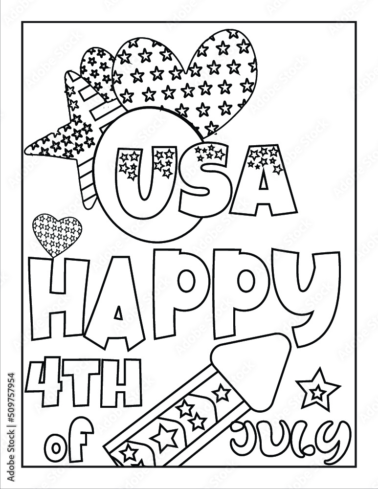 4th of July American Independence Day coloring page for kids and adults ...