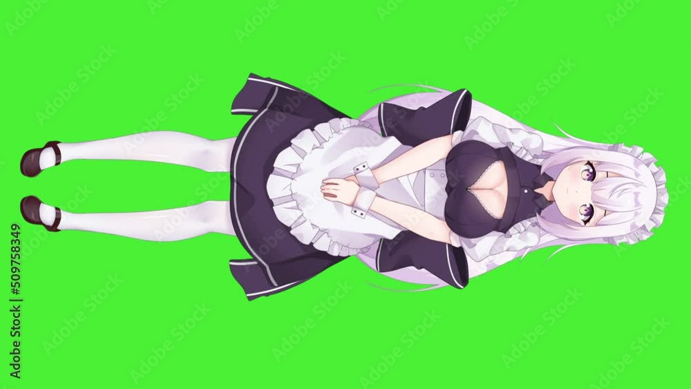 Maid 2D anime girl character vtuber full size vertical on green screen ...
