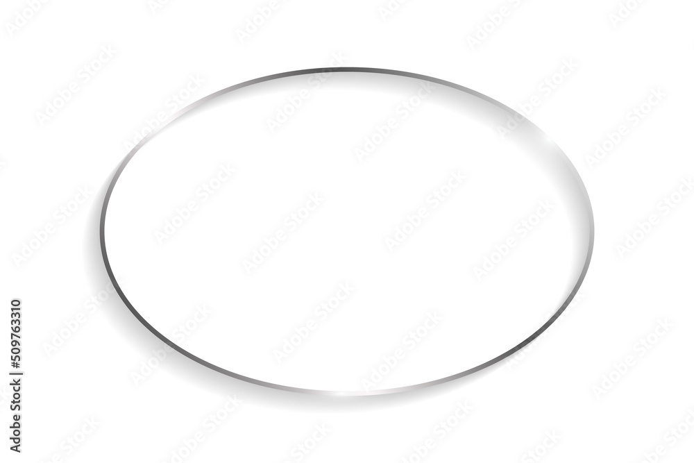 Silver ellipse frame with shadows and highlights isolated on a ...