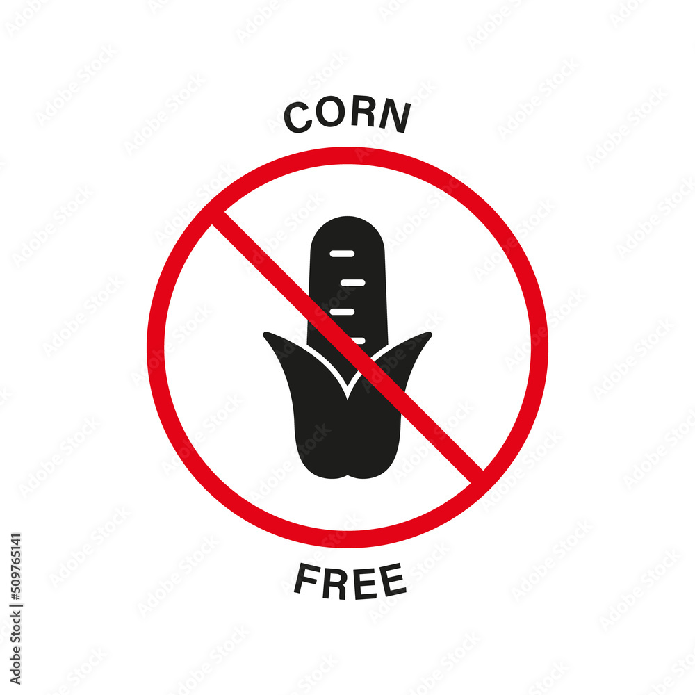 Corn Free Silhouette Black Icon. Cob Maize Allergy Ingredient Red Stop ...