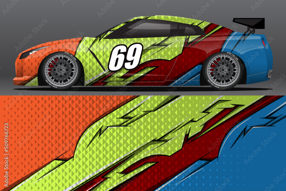 Abstract Race car wrap sticker design and sports background for daily ...