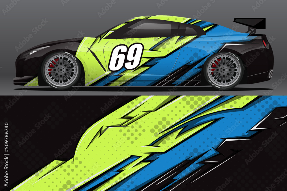 Abstract Race car wrap sticker design and sports background for daily ...
