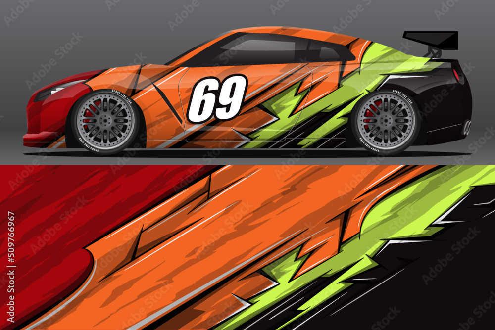 Abstract Race car wrap sticker design and sports background for daily ...