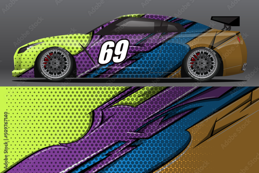 Abstract Race car wrap sticker design and sports background for daily ...