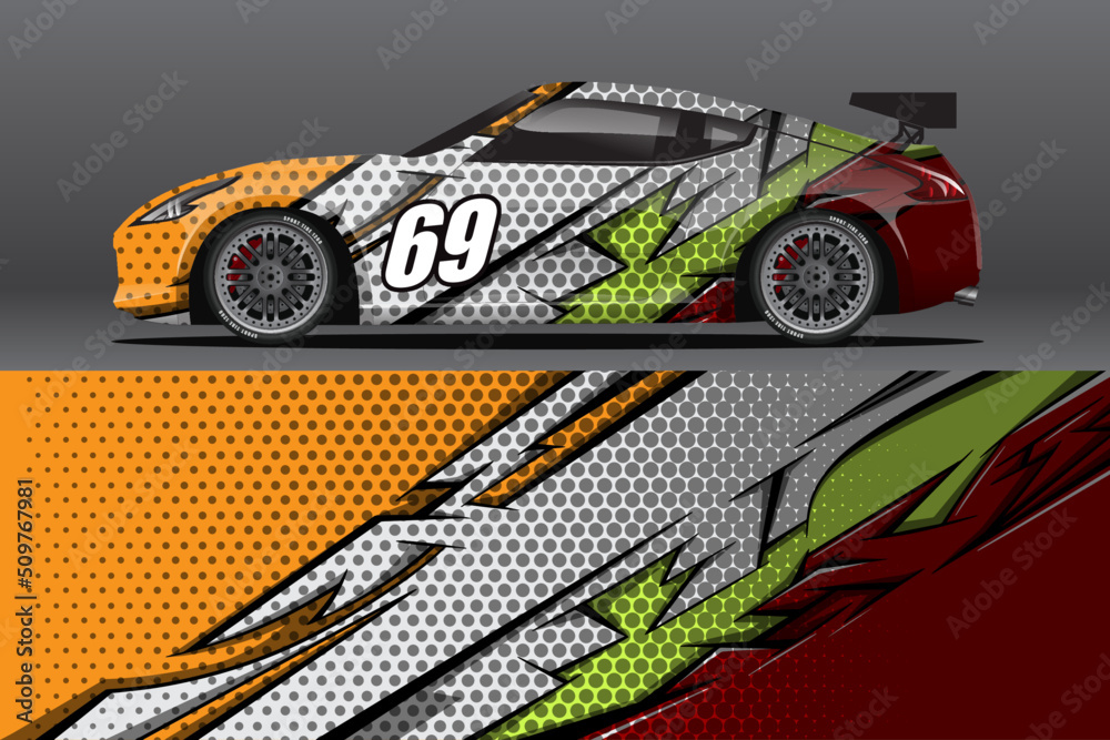 Abstract Race car wrap sticker design and sports background for daily ...