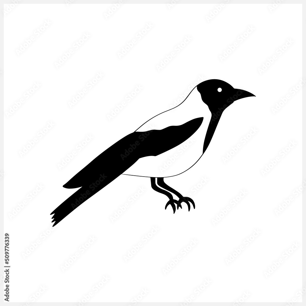 Doodle crow clip art isolated. Hand drawn animal. Stencil drawing bird ...
