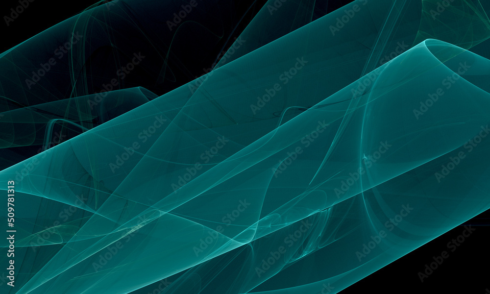 Elegant turquoise 3d veil or shroud with translucent multilayered folds ...