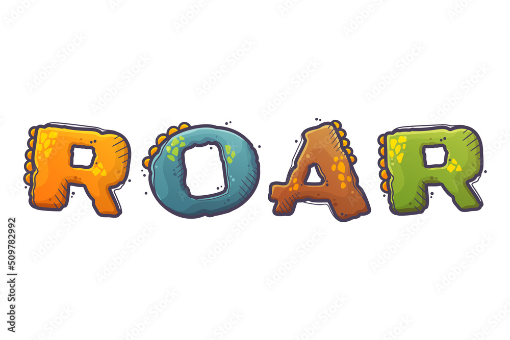 The inscription - roar, composed by letters covered in dinosaur skin ...