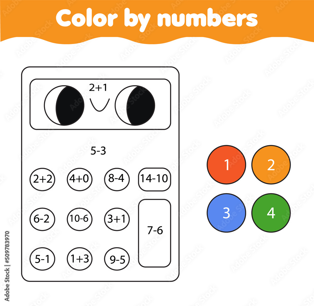 Coloring page with funny calculator. Color by numbers picture for ...