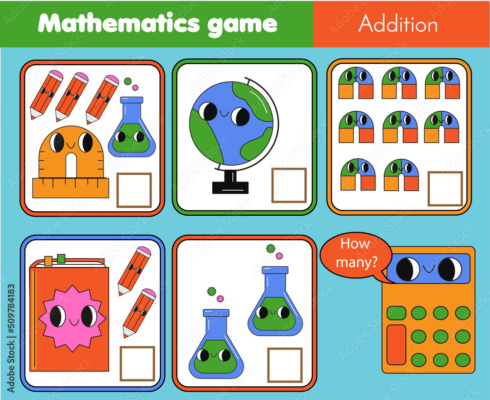 Counting educational children game. Study math, numbers, addition. Back ...
