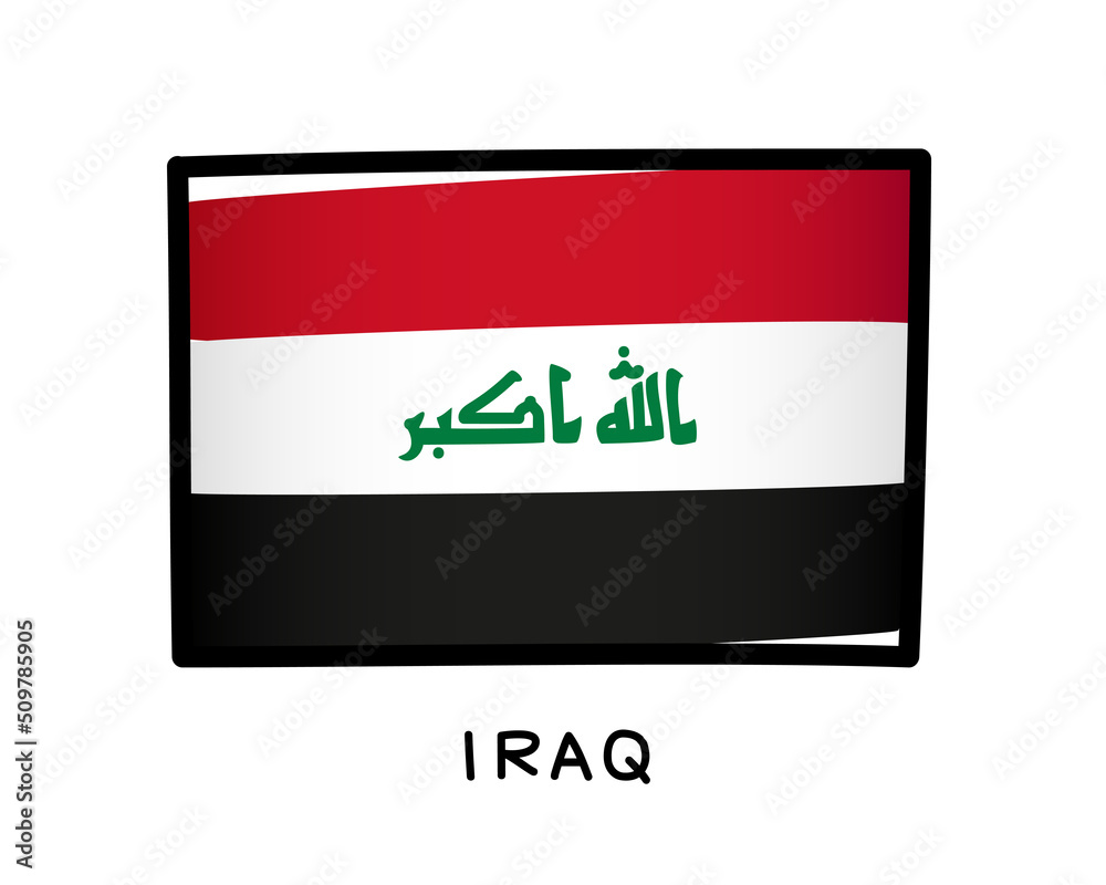 Flag of Iraq. Colorful Iraqi flag logo. Black, white and red brush ...