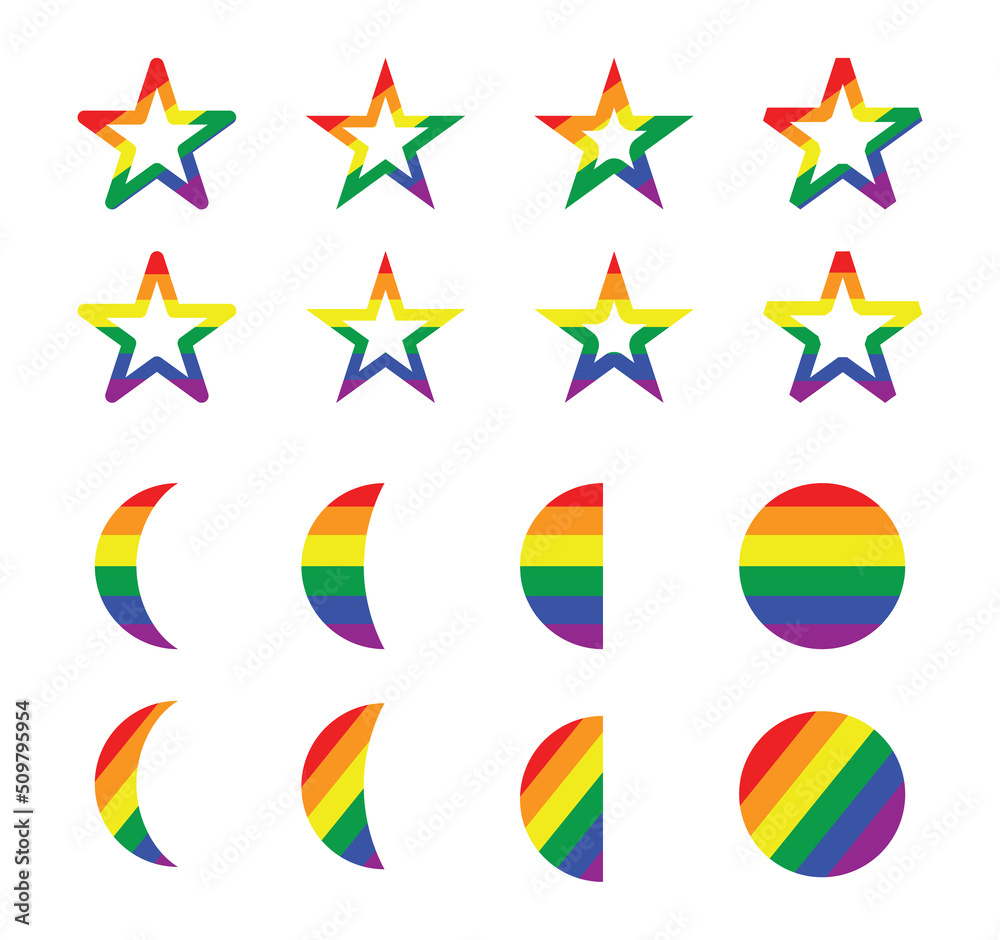 Different star shapes and phases of the moon with the set of two ...