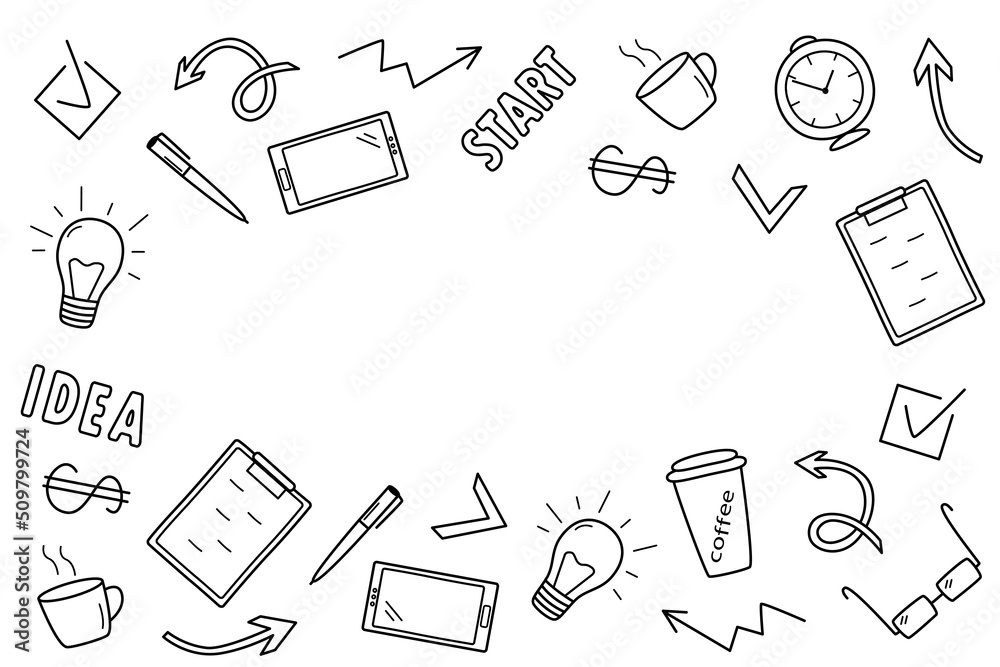 Doodle set business concept, vector illustration of icons business idea ...